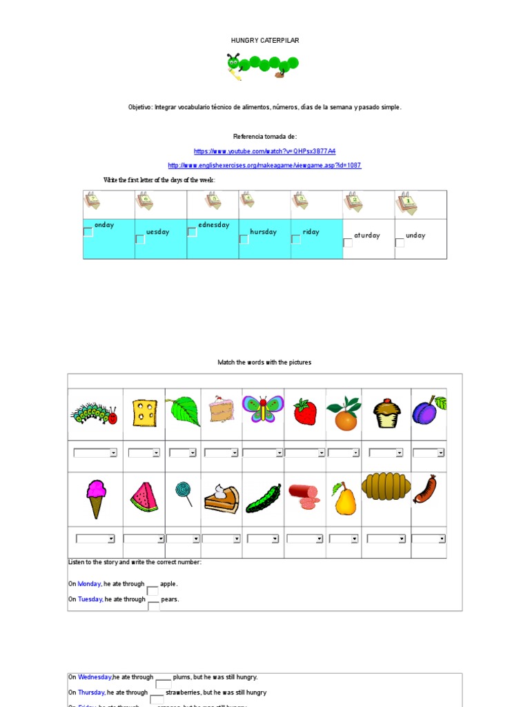 HUNGRY CATERPILAR - Alimentos y Pasado Simple | PDF