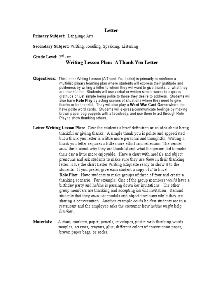 Letter Writing Lesson Plan | PDF | Proofreading | Lesson Plan