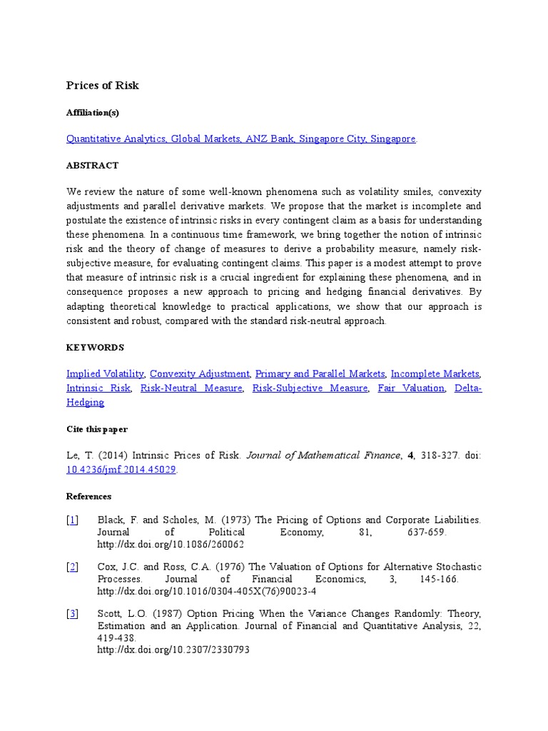 Intrinsic Risk in Financial Derivatives | PDF