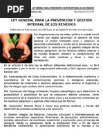 Resumen LEY GENERAL PARA LA PREVENCIÓN Y GESTIÓN INTEGRAL DE LOS ...