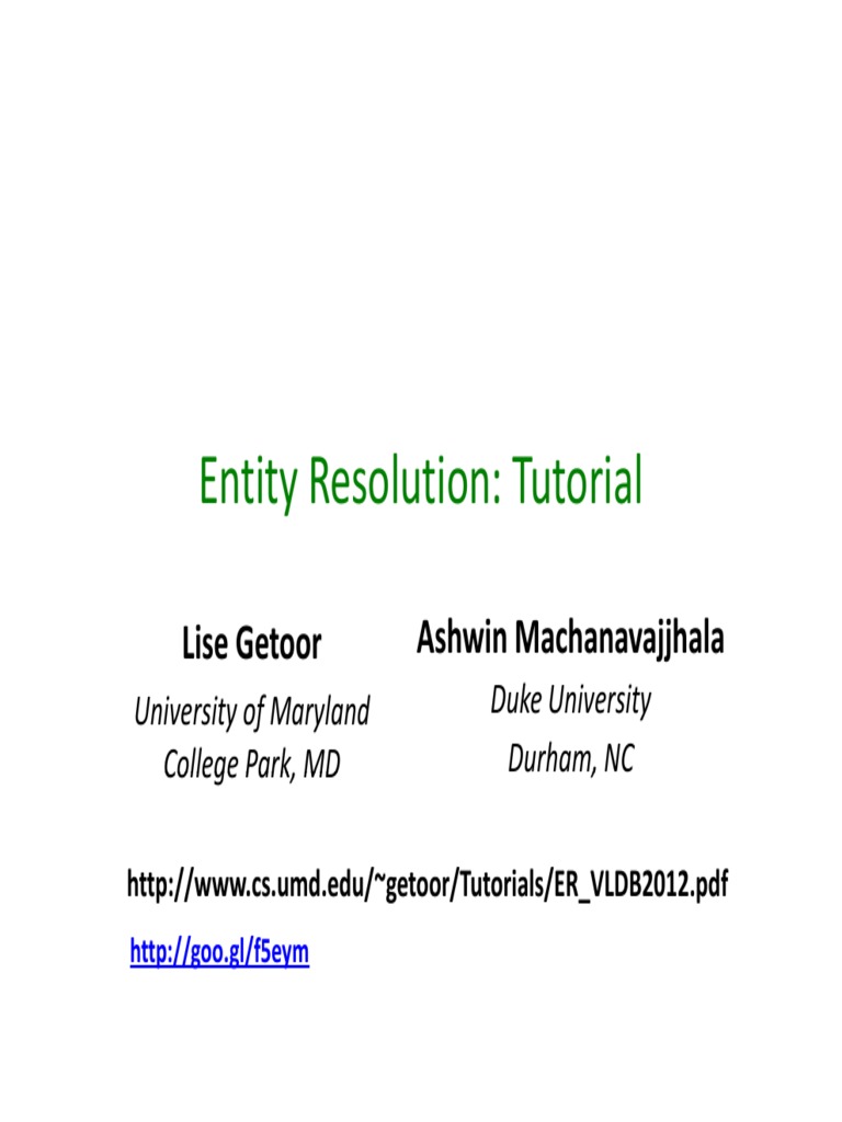 Entity Resolution: Tutorial | PDF | Cluster Analysis | Statistical Classification