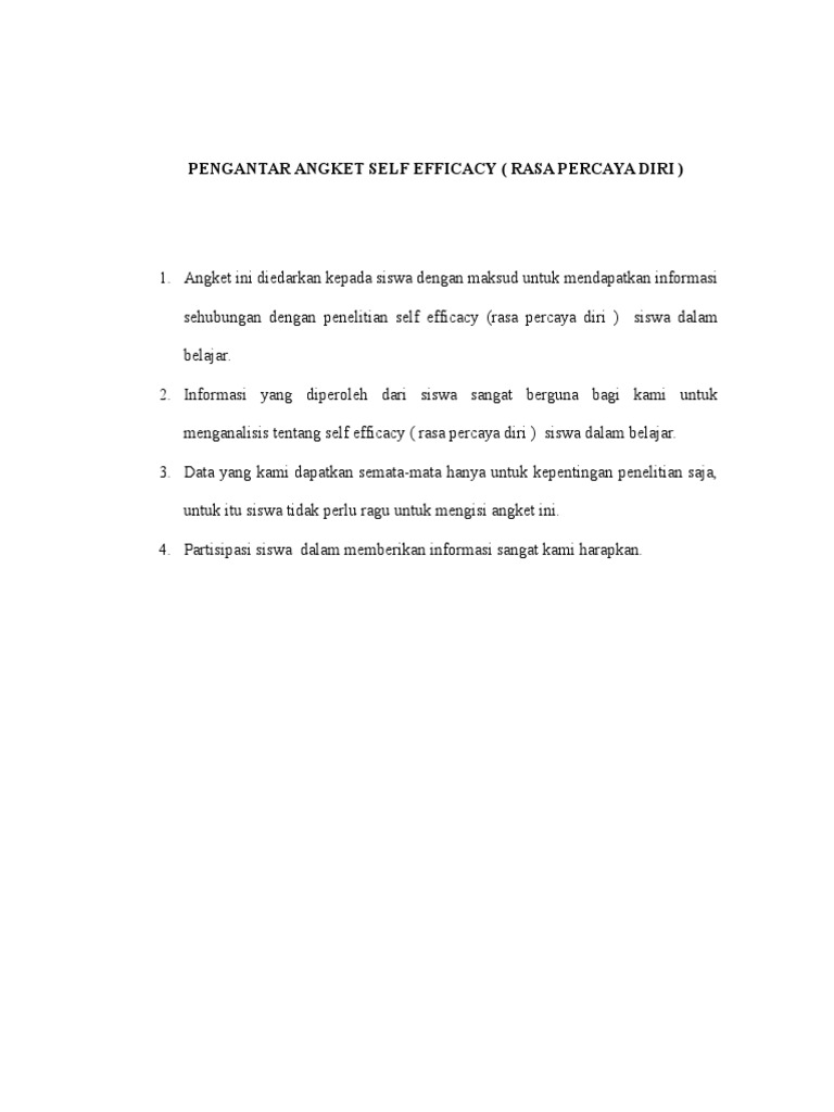 Angket Self Efficacy | PDF