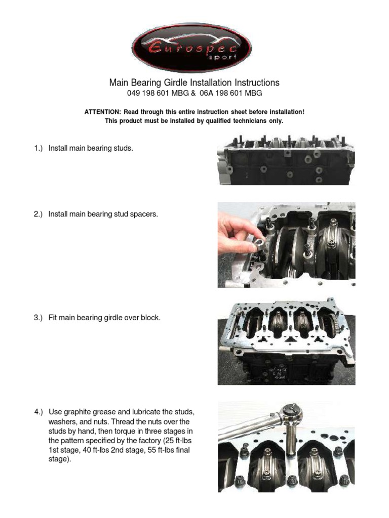 Main Bearing Girdle Installation Instructions | PDF | Nut (Hardware ...