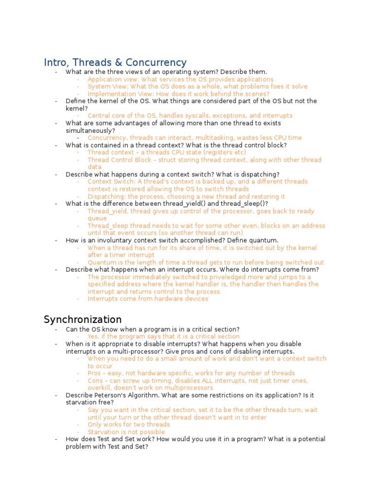 CS350 Questions Study Guide | PDF | Thread (Computing) | Process (Computing)