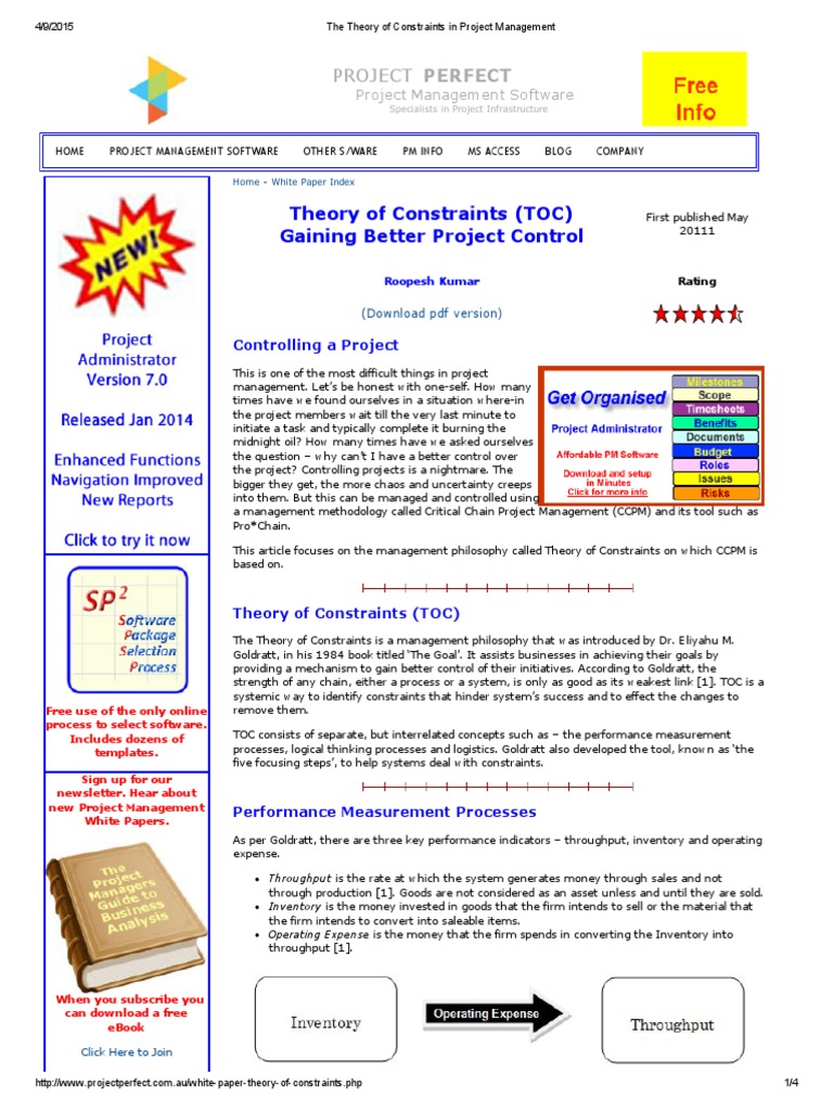 Applying the Theory of Constraints to Gain Better Project Control ...