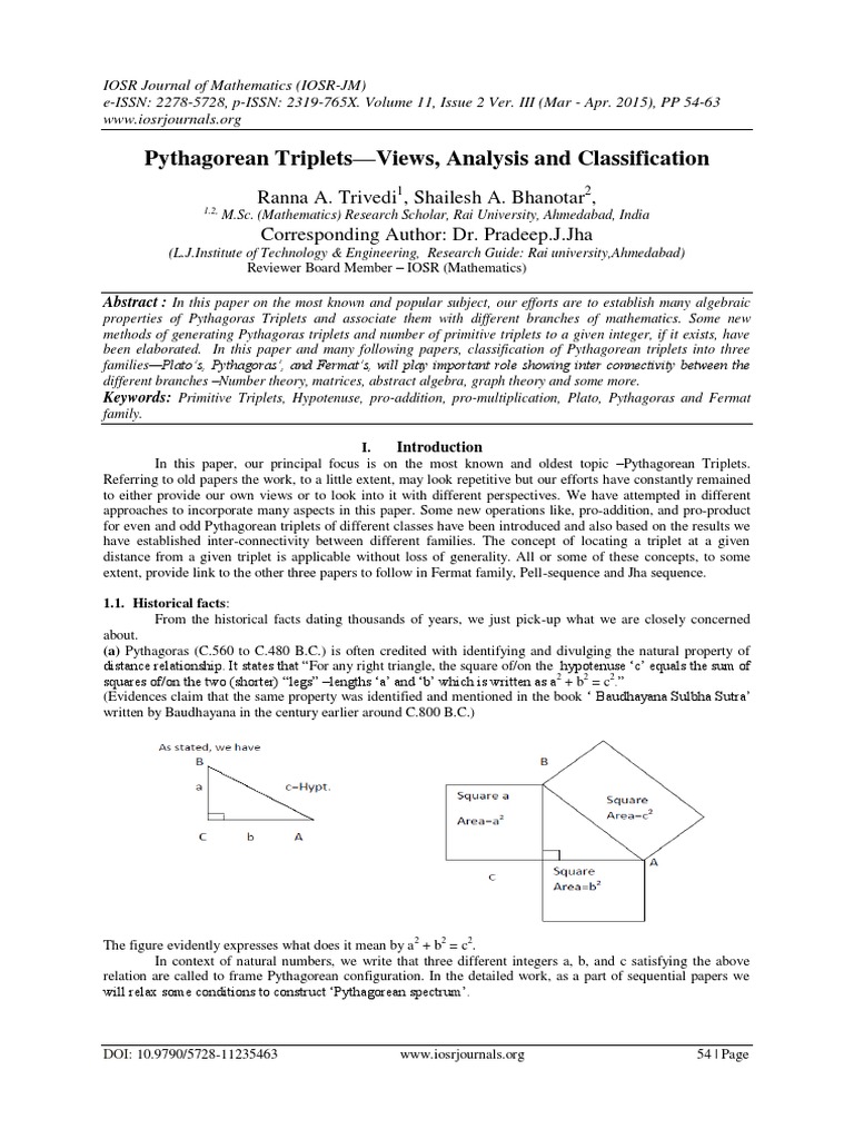 Pythagorean Triplets-Views, Analysis and Classification | PDF ...