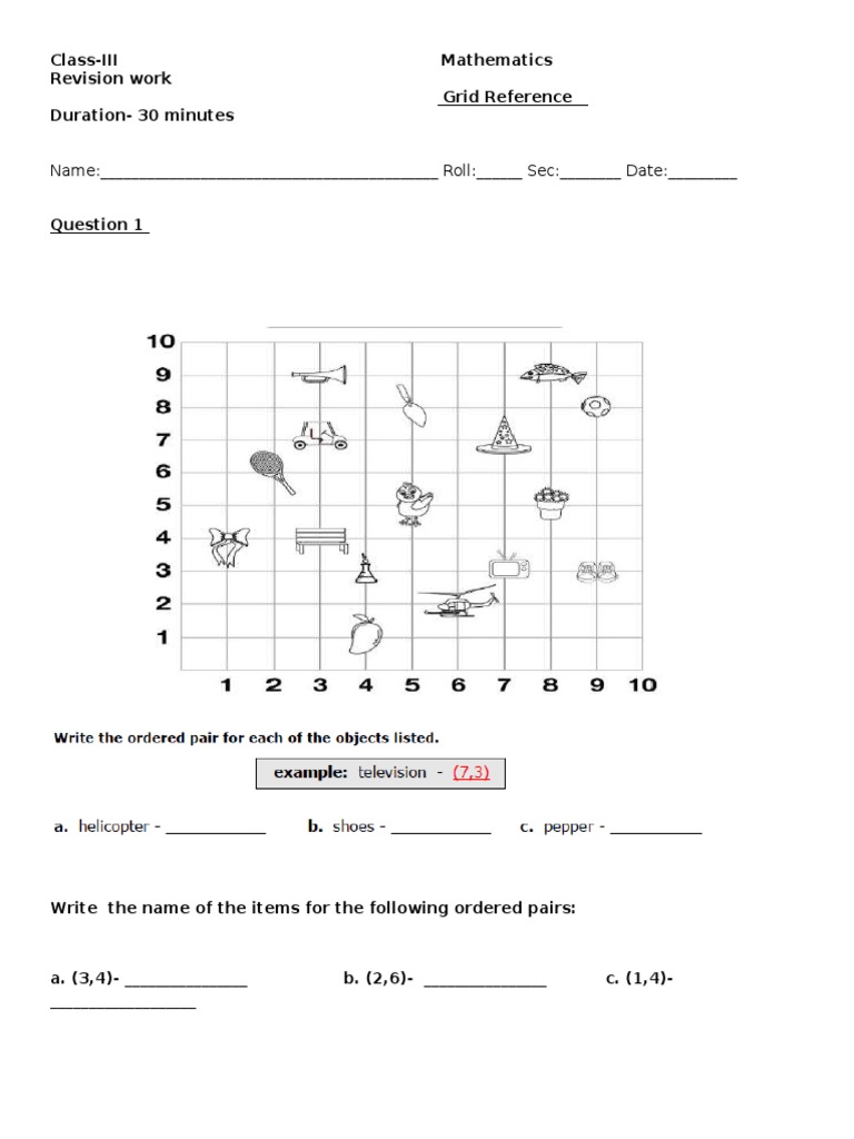 Class 3 Math Grid & Pictogram Review | PDF