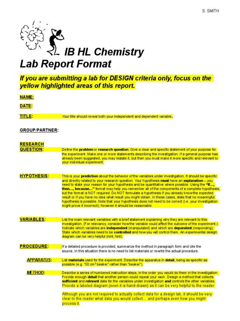 1112 Hl Chem Lab Report Format - Design Focus | Experiment | Observational Error