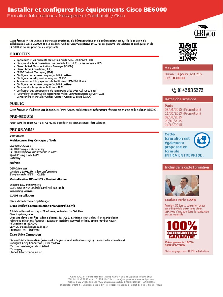 Formation Cisco BE6000 à Paris | PDF | Systèmes Cisco | Services en ligne