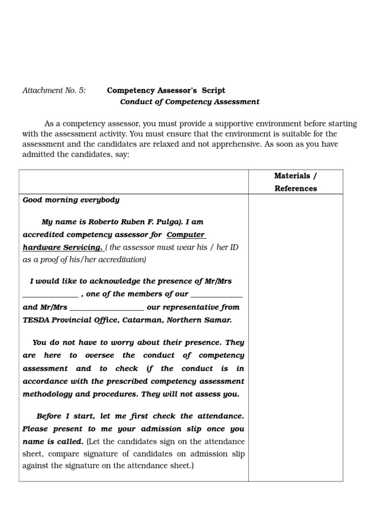 Competency Assessor's Script | PDF | Business | Computing And ...
