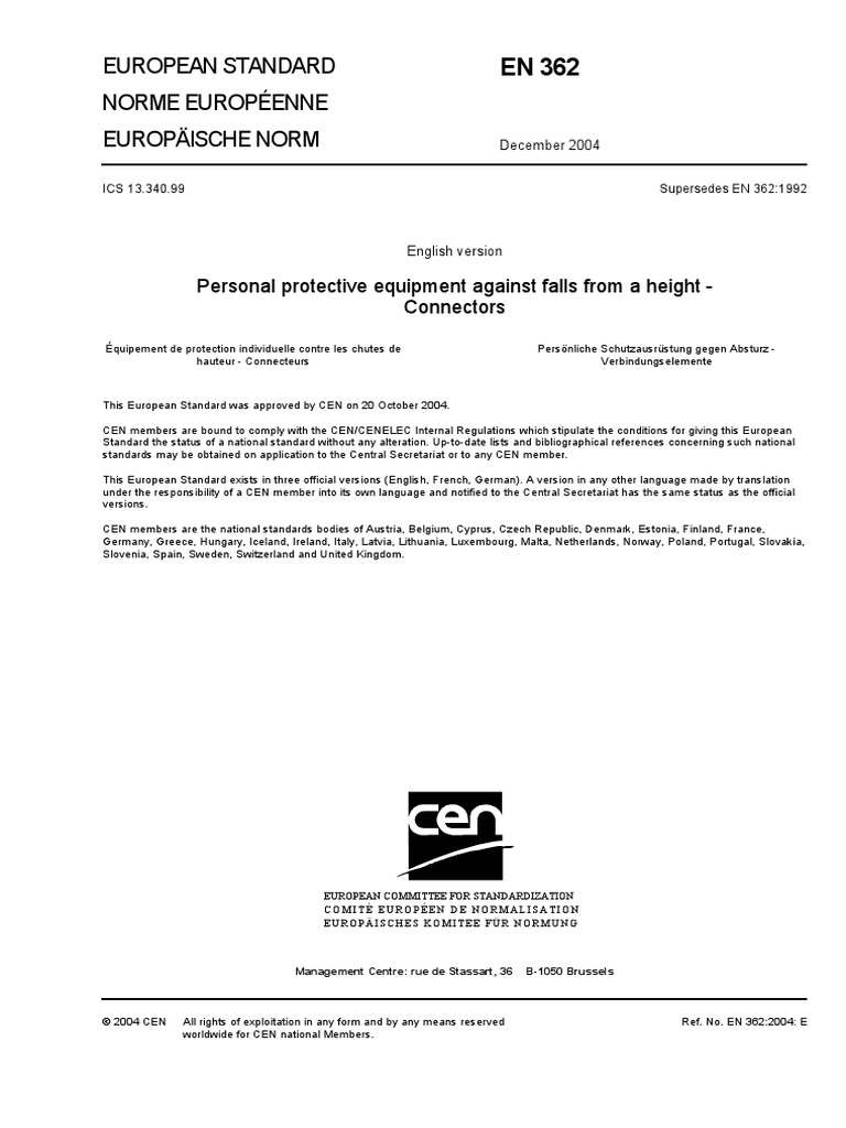 En 362 - 2004 | PDF | Electrical Connector | Personal Protective Equipment