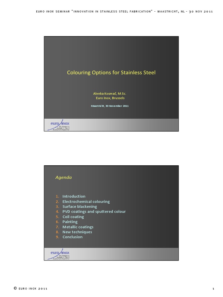 Colouring Options For Stainless Steel: Agenda | PDF | Stainless Steel ...