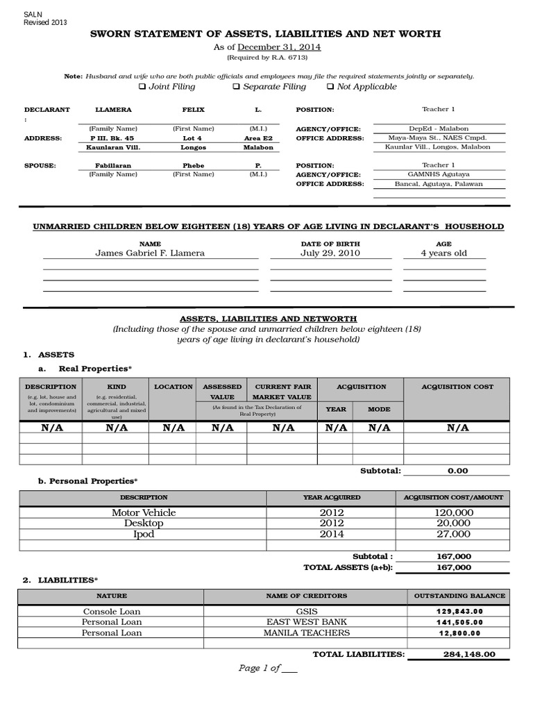 SALN form | Identity Document | Government