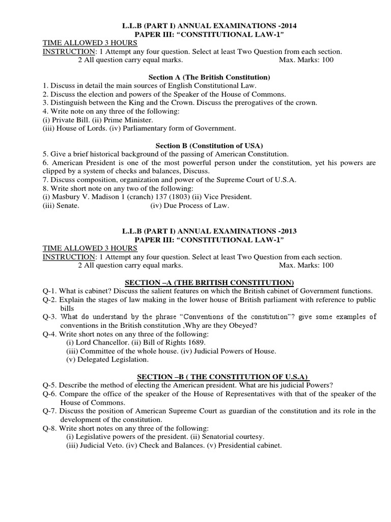 Constitutional Law (LLB-I) Unsolved Paper | PDF | Constitution Of The ...