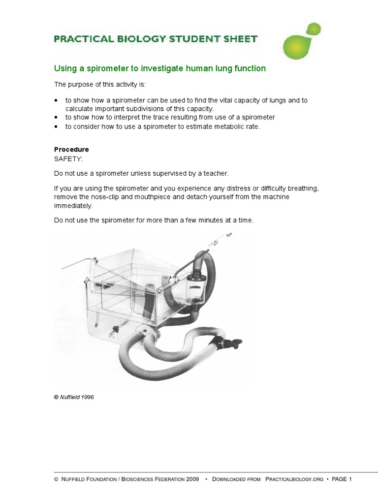 PB Using A Spirometer To Investigate Human Lung Function Ss | PDF | Breathing | Respiration