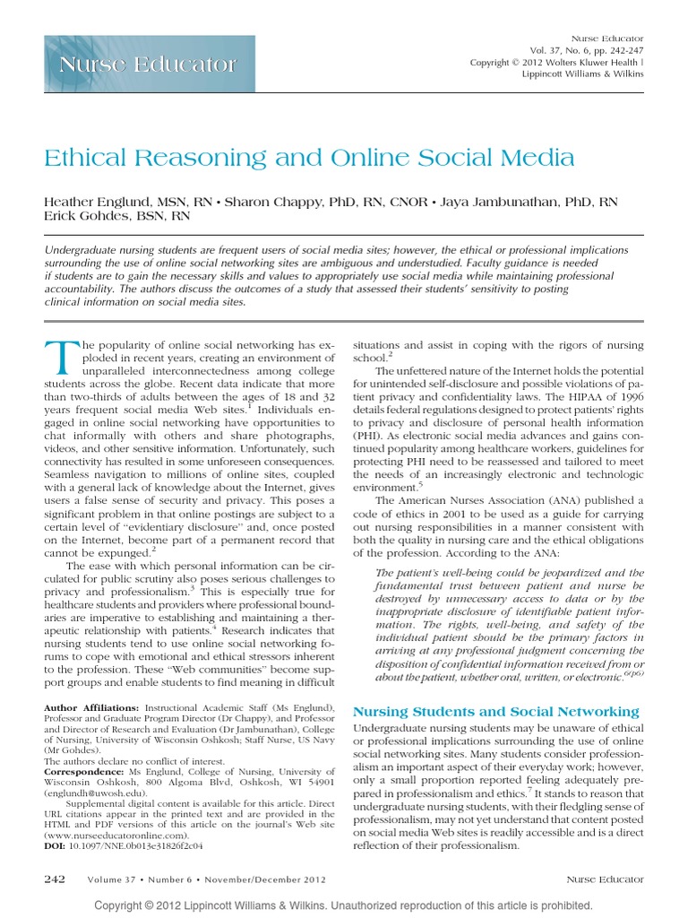 Ethical Reasoning and Online Social Media | PDF | Nursing | Social Media