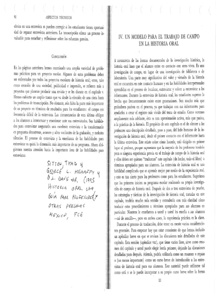 Sitton Thad, Historia Oral. Una Guia para Profesores | PDF