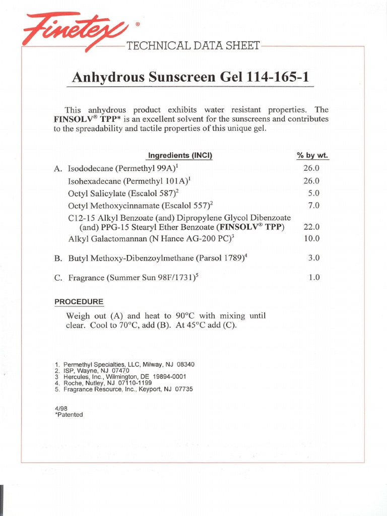 Anhydrous Sunscreen Gel | PDF