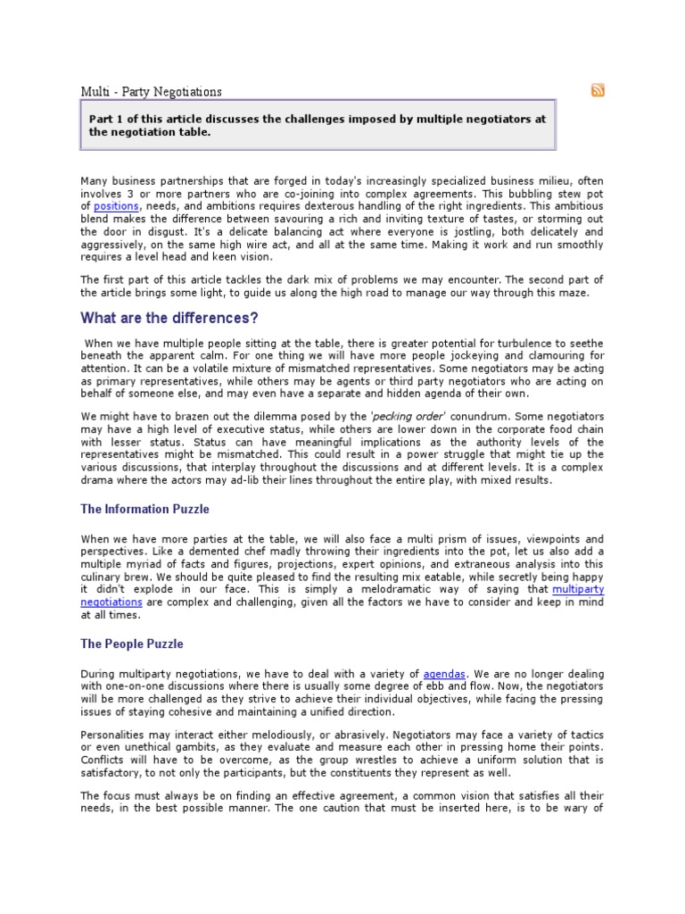 MultiParty Negotiatoin 1 and 2 | PDF | Consensus Decision Making | Negotiation