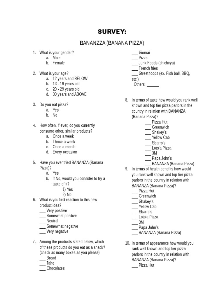 Survey on Banana Pizza Preferences | PDF