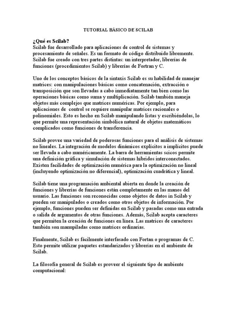 Tutorial Básico De Scilab Pdf Matriz Matemáticas Función