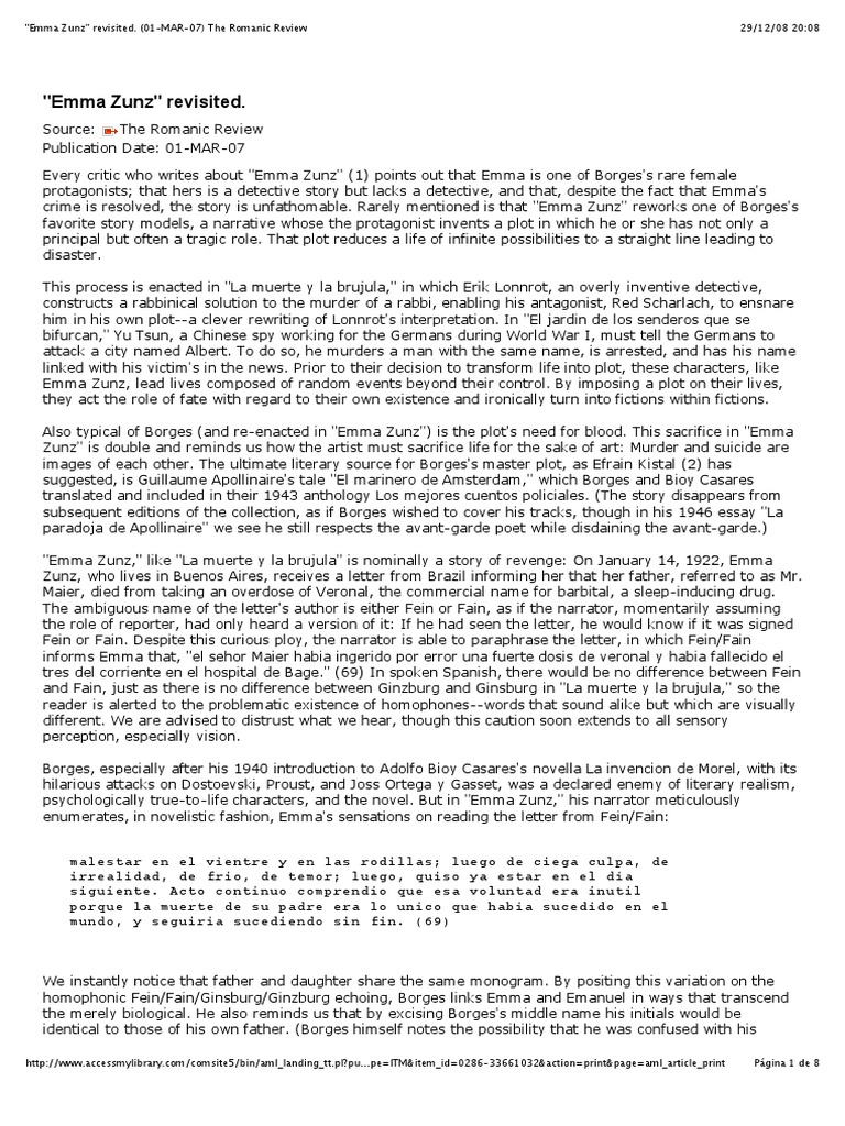 "Emma Zunz" Revisited. (01-MAR-07) The Romanic Review | PDF | Aaron | Crime Thriller