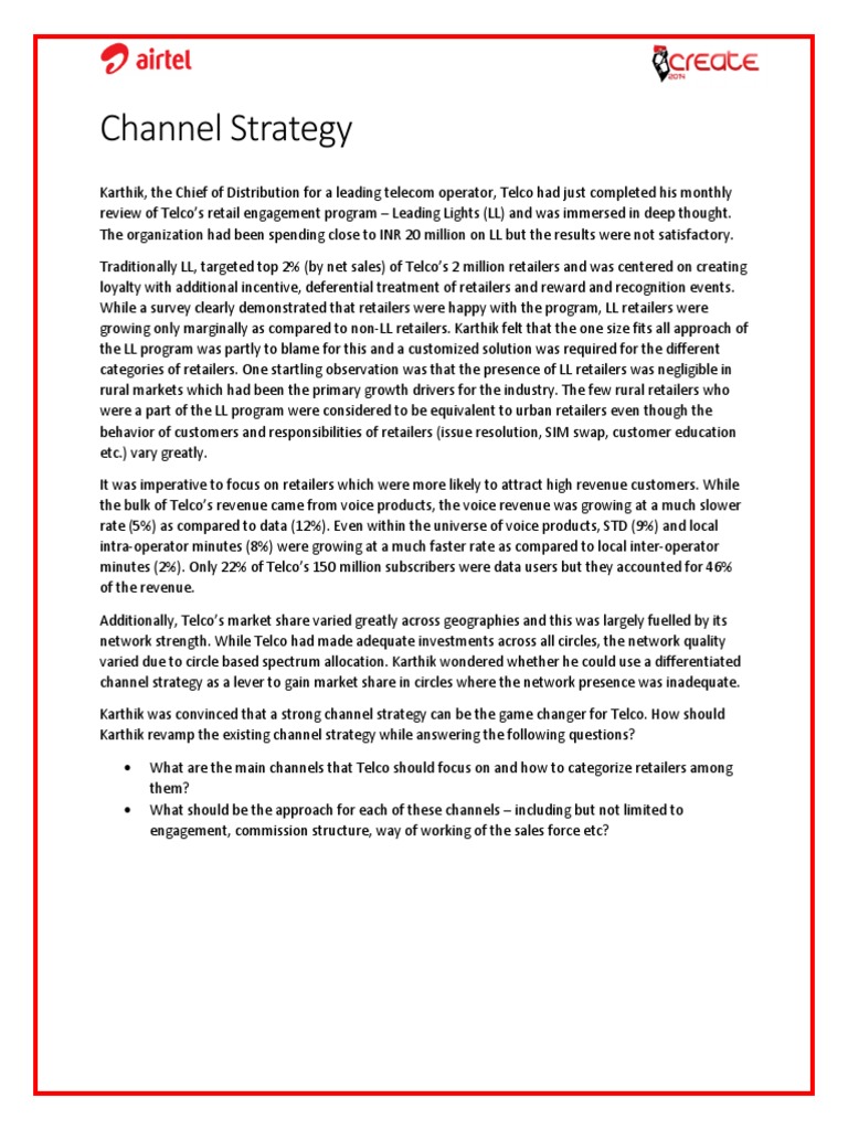 Airtel Case Study Channel Strategy | PDF | Retail | Revenue
