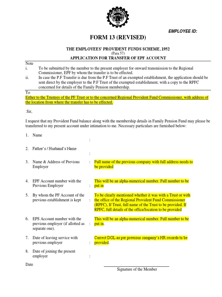 PF Form 13 Support Form | PDF | Employee | Government