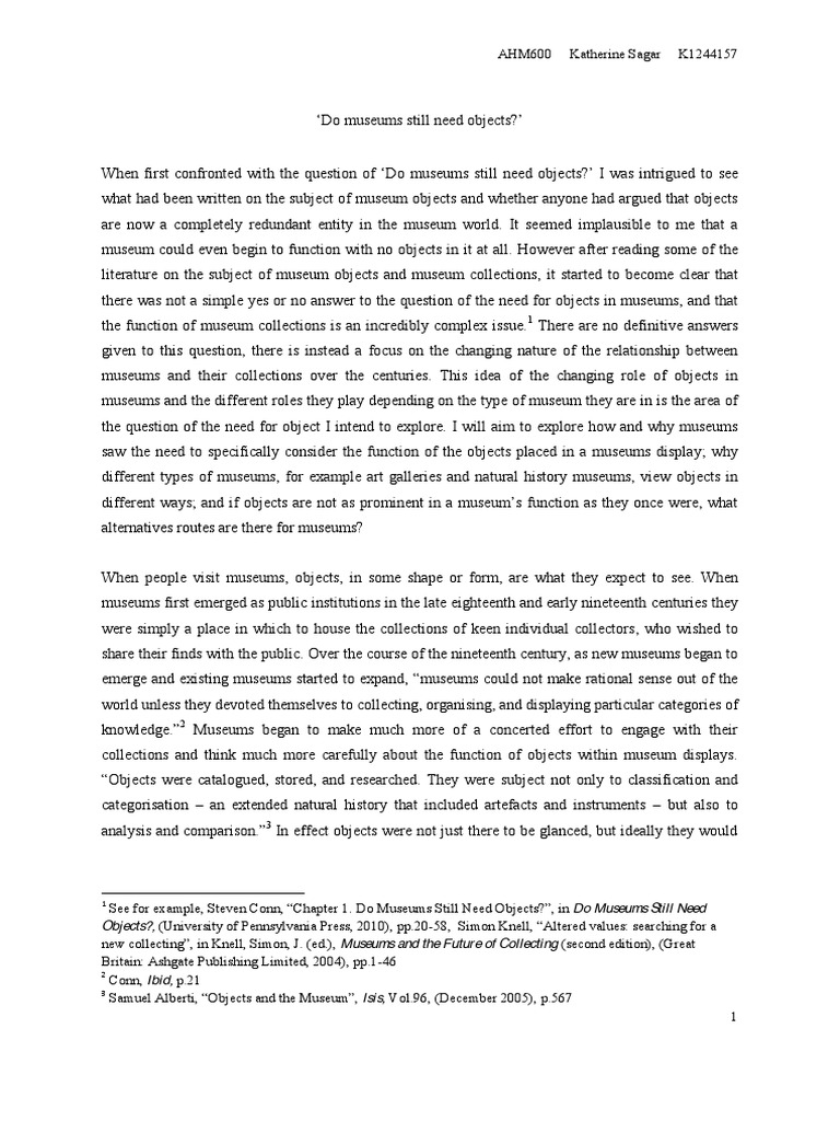Ahm600 Essay Do Museums Still Need Objects | PDF | Museum | Museology