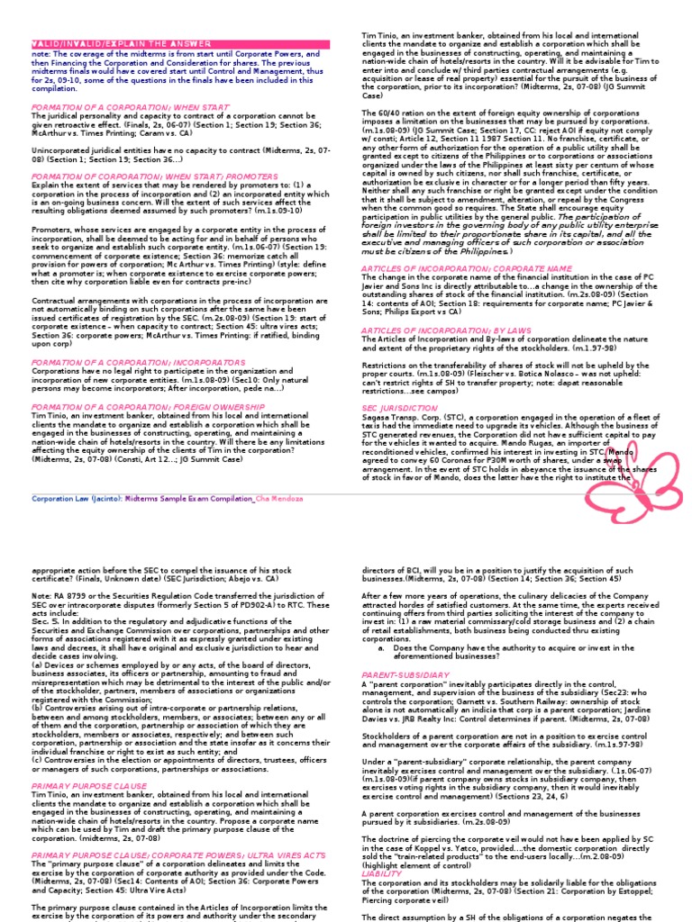 Corpo Midterms Samplex Compilation | PDF | Corporations | Stocks