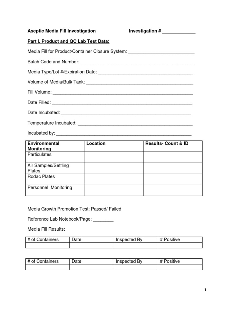 Aseptic Media Fill Investegation Template | Quality Assurance ...