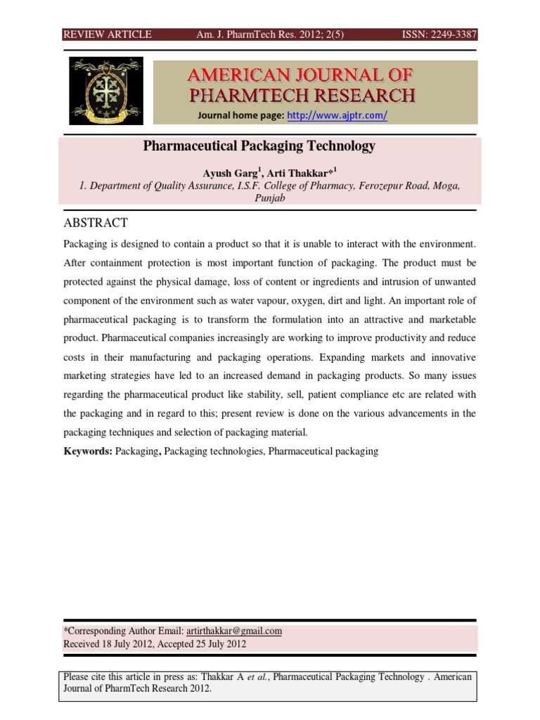 AJPTR Pharmaceutical Packaging Technology | PDF | Packaging And Labeling | Holography