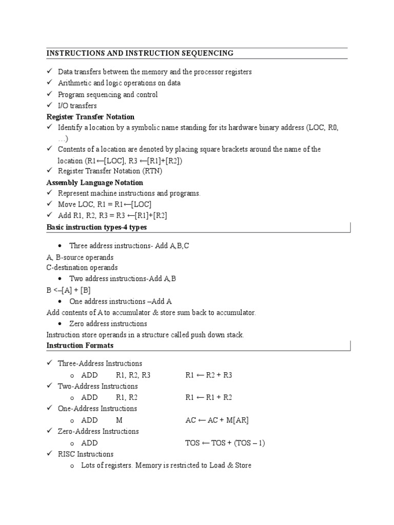 Instructions and Instruction Sequencing | PDF | Instruction Set ...