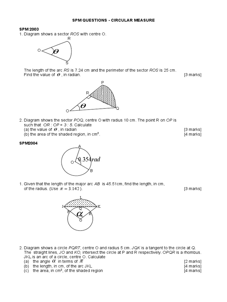 SPM Circular Measure Questions | PDF | Trigonometry | Space