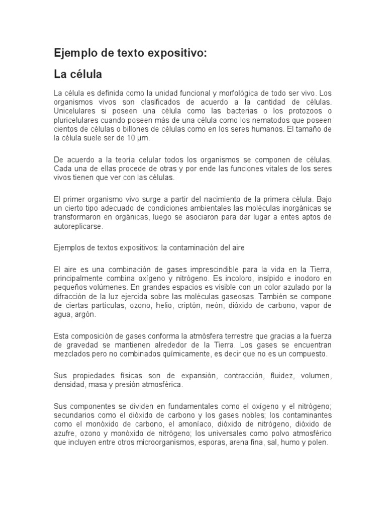 Ejemplo de Texto Expositivo | PDF | Biología Celular) | Organismos