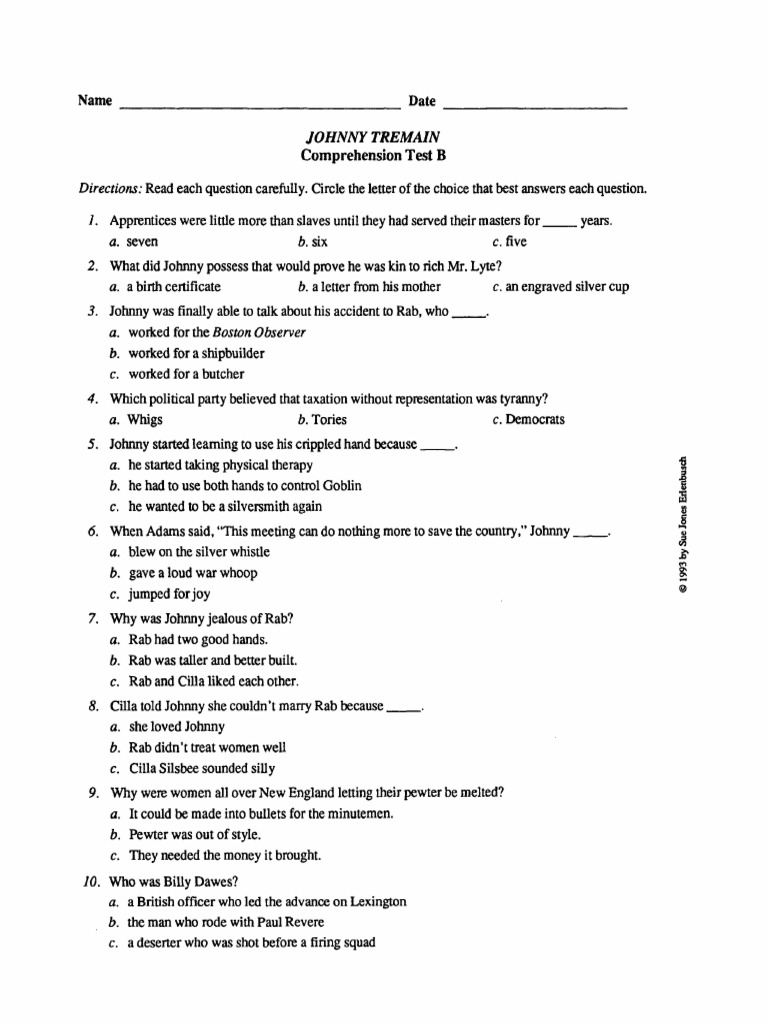 Name Date 4-12: Johnny Tremain | PDF