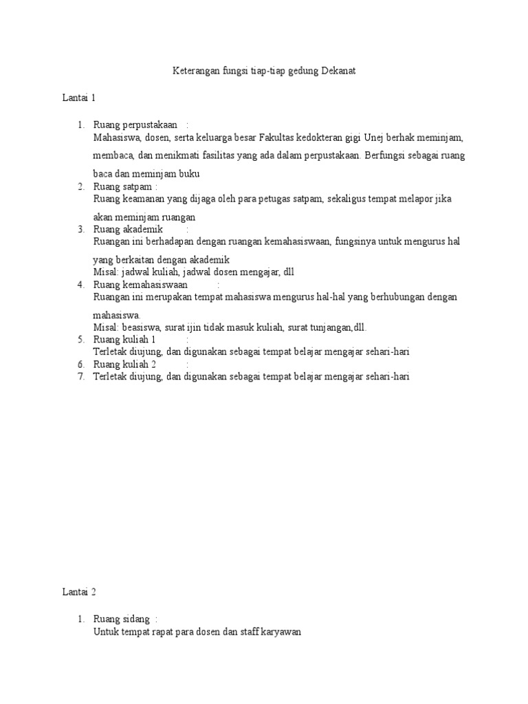 Fungsi Gedung Dekanat Fakultas Kedokteran Gigi | PDF