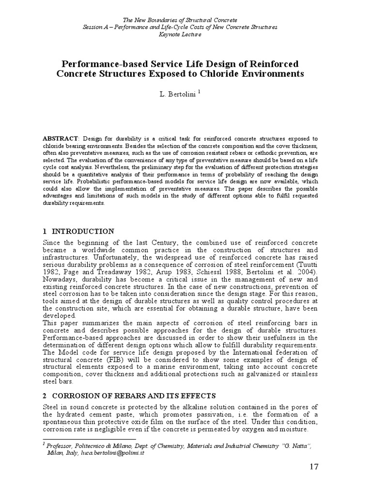 Bertolini Performance Based Service Life Design of RC Structure in Chloride Environment Keynote ...