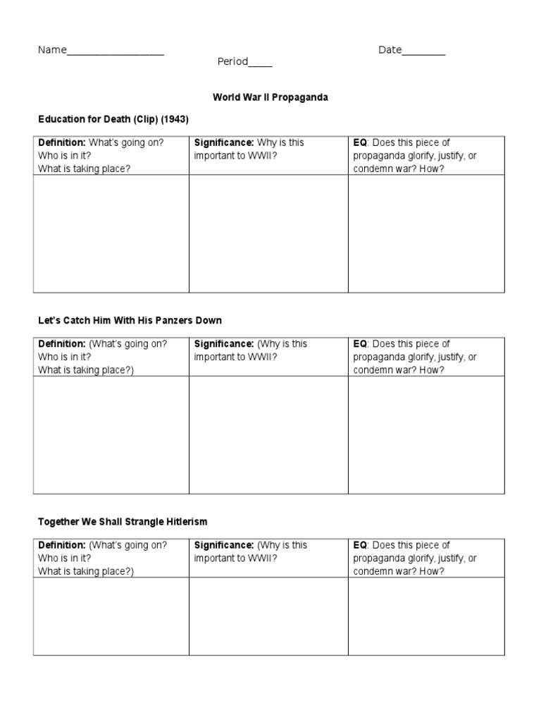 WWII Propaganda Analysis Worksheet | PDF | Nazi Germany | Adolf Hitler