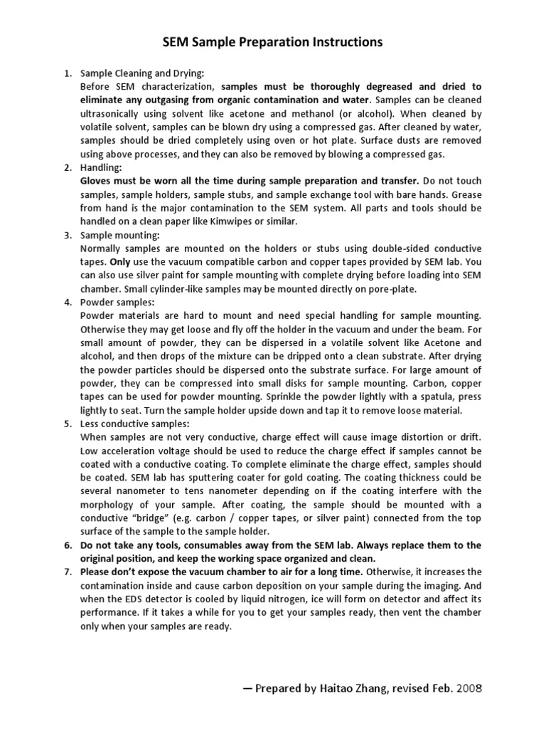 SEM Sample Preparation Instructions | PDF | Scanning Electron ...