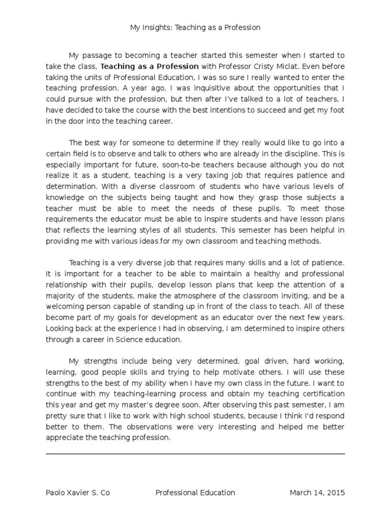 Insights - Teaching As A Profession | PDF | Teachers | Lesson Plan