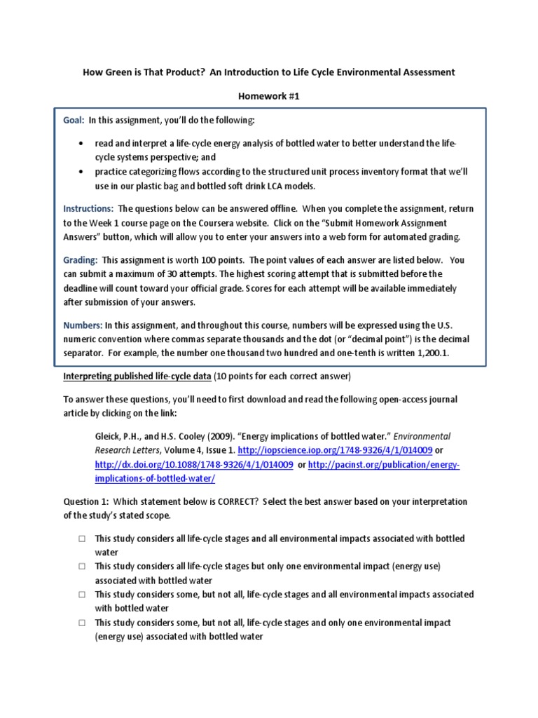 HW1 Spring2015 | PDF | Life Cycle Assessment | Water