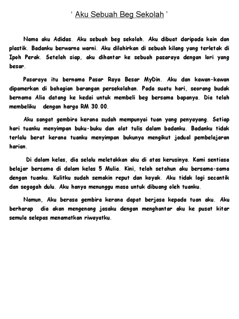 Contoh Karangan Pendek Aku Sebuah Beg Sekolah Super Skills Pendekatan
