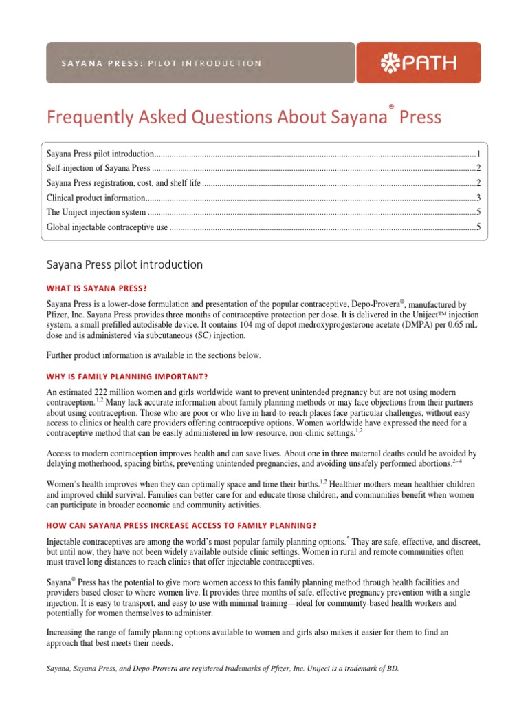 RH Sayana Press Faqs | Injection (Medicine) | Family Planning