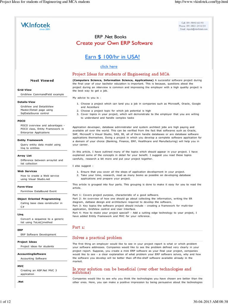 Project Ideas For Students | Download Free PDF | Entity Framework | Model–View–Controller