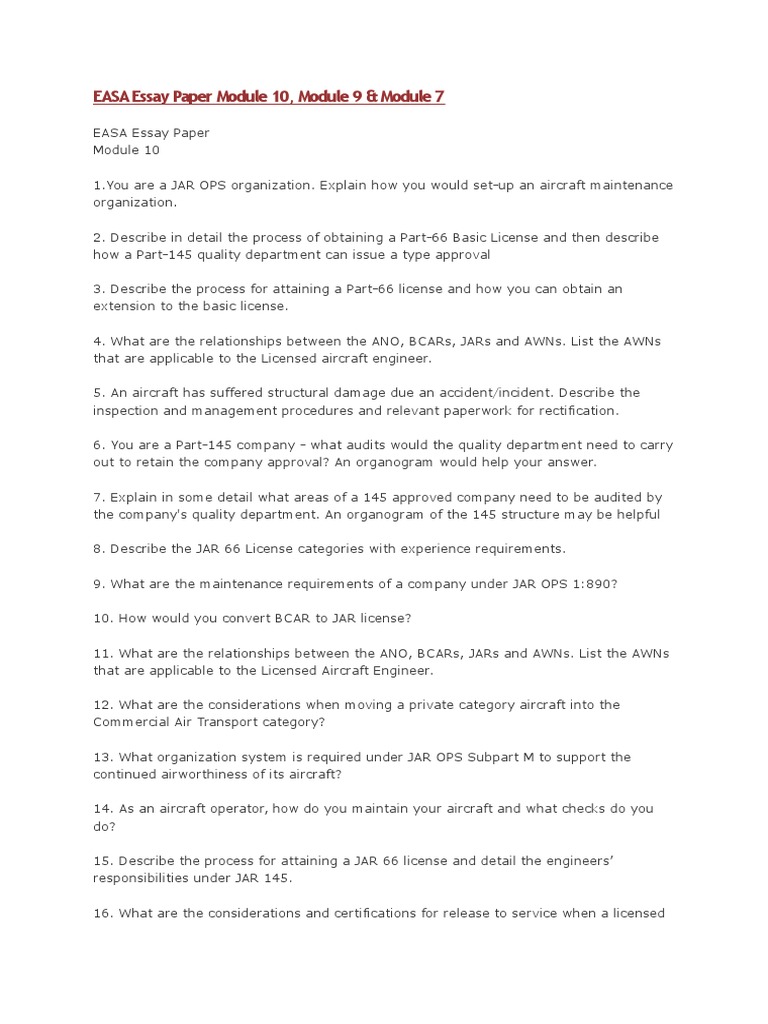 EASA Module 10 Essay Questions Guide | PDF | Aircraft | Aviation