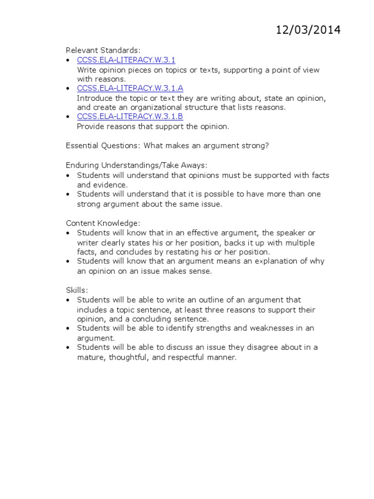 Teaching Strong Argument Writing Skills | PDF | Argument | Understanding