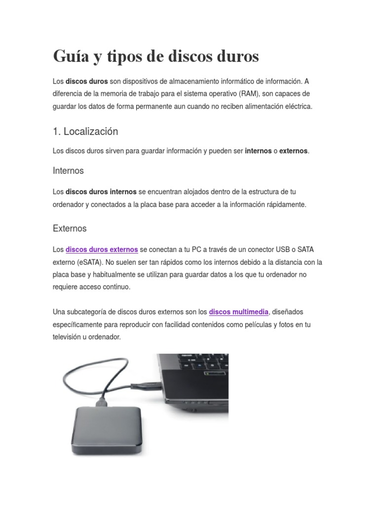 Guía y Tipos de Discos Duros | PDF | Disco duro | USB