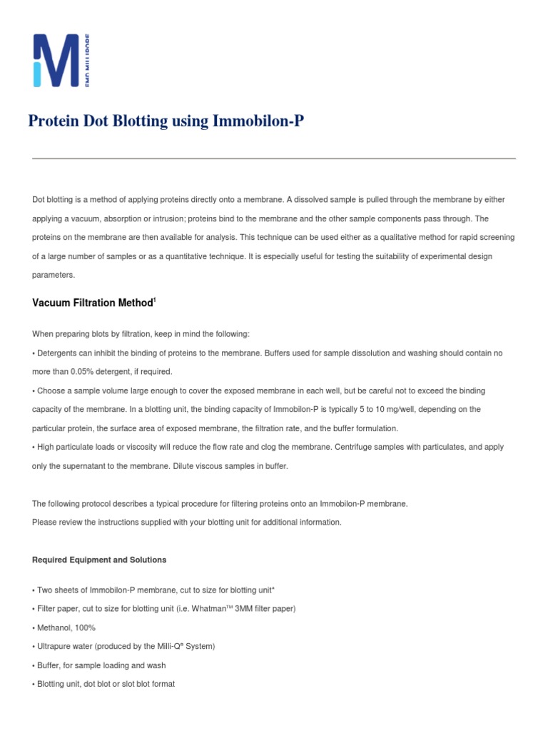 Protein Dot Blotting | PDF | Filtration | Membrane