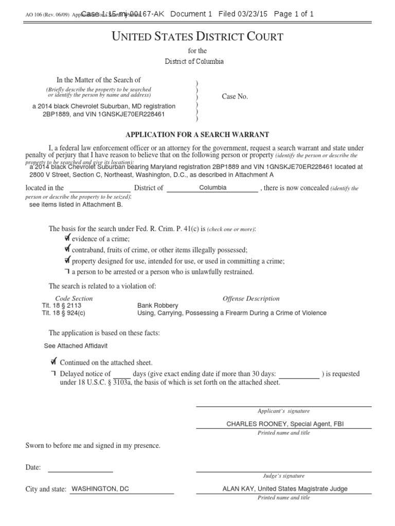 Bank Robberies - Search Warrant Application | Computer File | Search ...